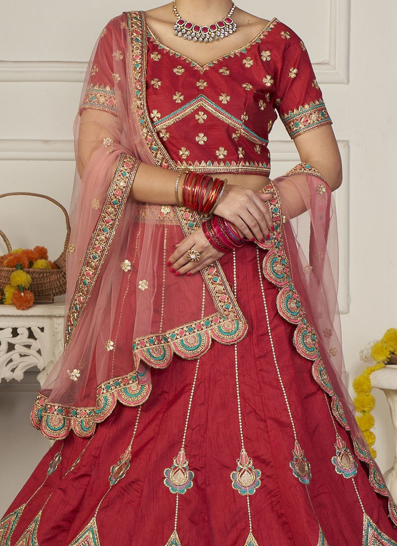 Shop Maroon Taffeta Embroidered A Line Lehenga Party Wear in CA - Cbazaar