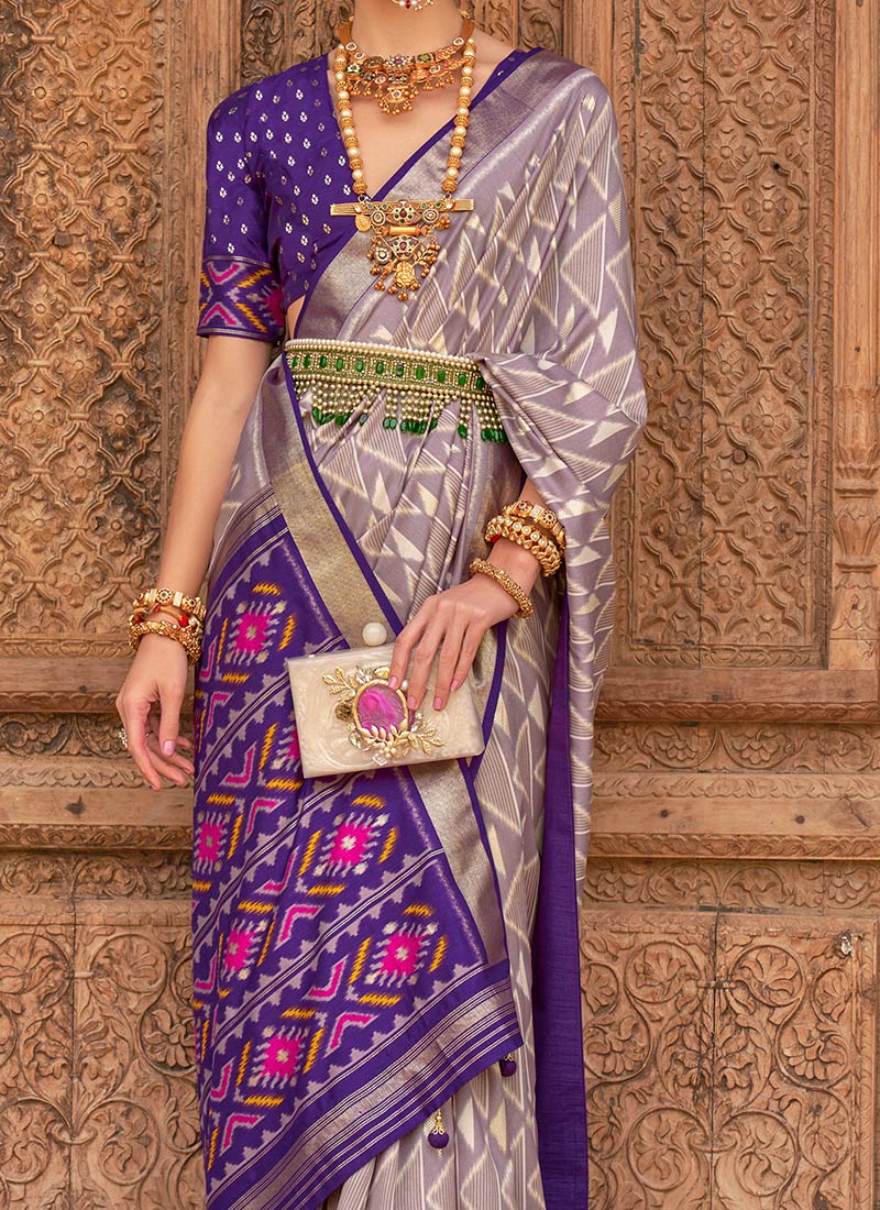 Buy Light Purple Art Silk Patola Sari Festive Wear Online at Best Price | Cbazaar