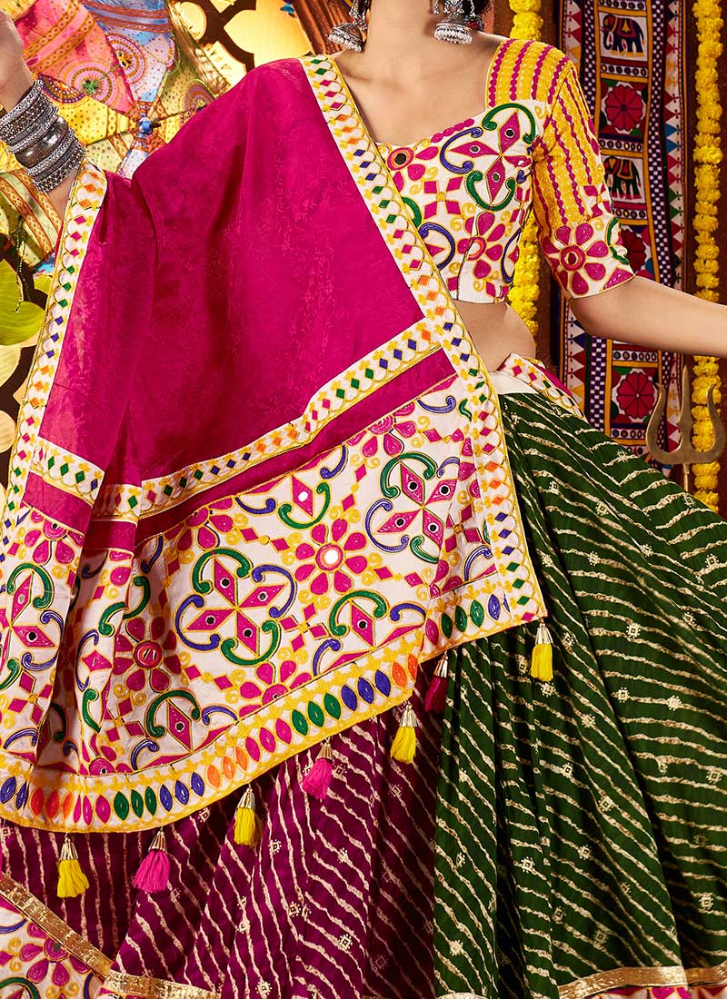Shop Multicolored Viscose Cotton Kutch Mirror Work With Printed Chaniya Choli Festive Wear in ...