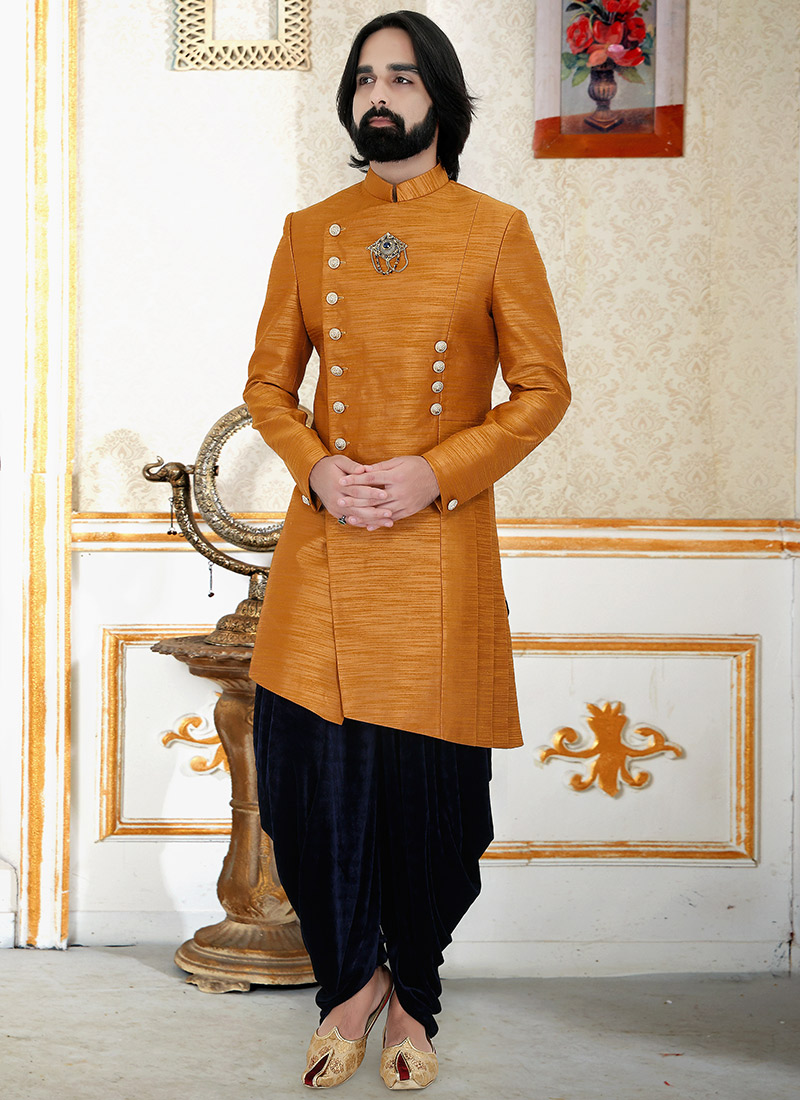 Shop Traditional Mustard Men Sherwanis Online in UK - Cbazaar