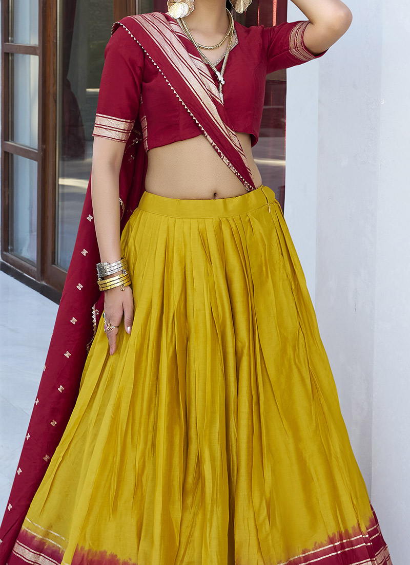 Shop Mustard Chanderi Silk Zari Work Lehenga Festive Wear Online at ...
