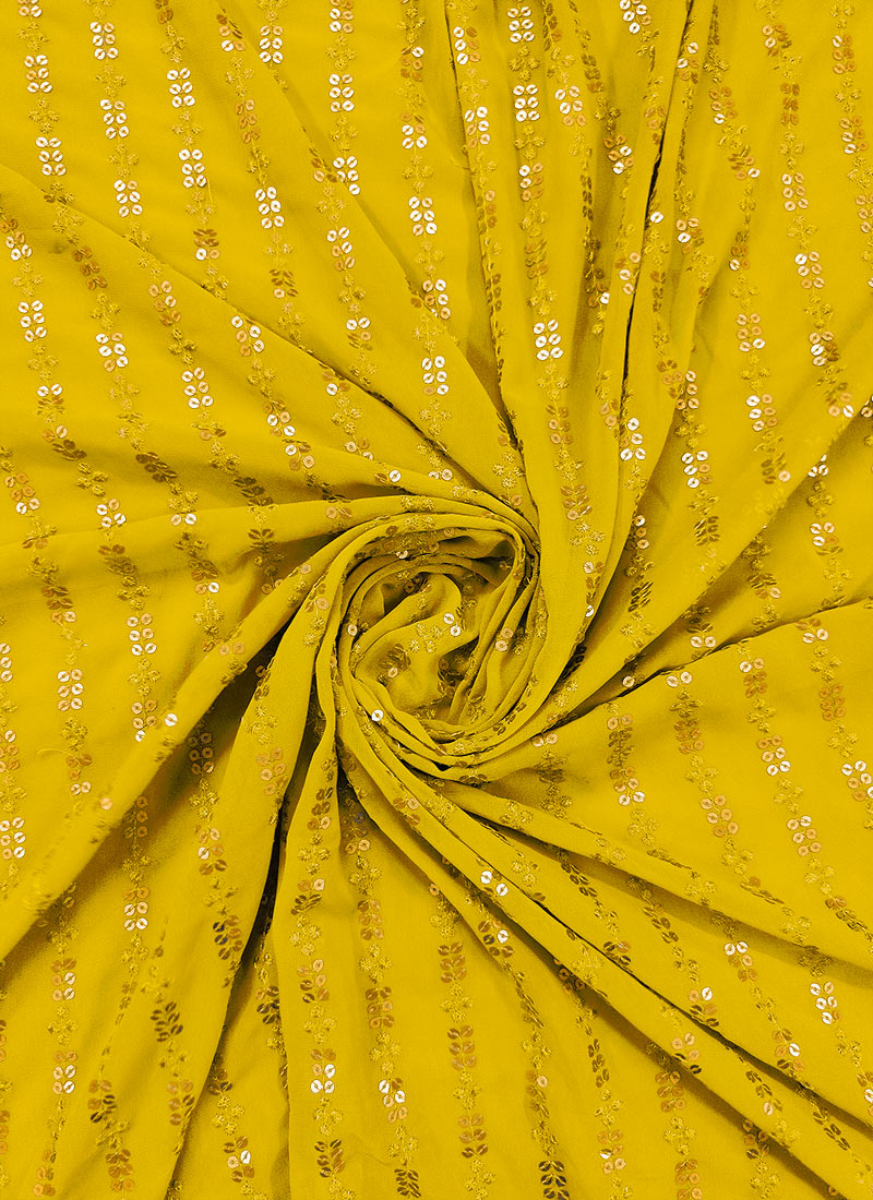 Buy Mustard Faux Georgette Embroidered N Sequins Fabric Online at Best ...