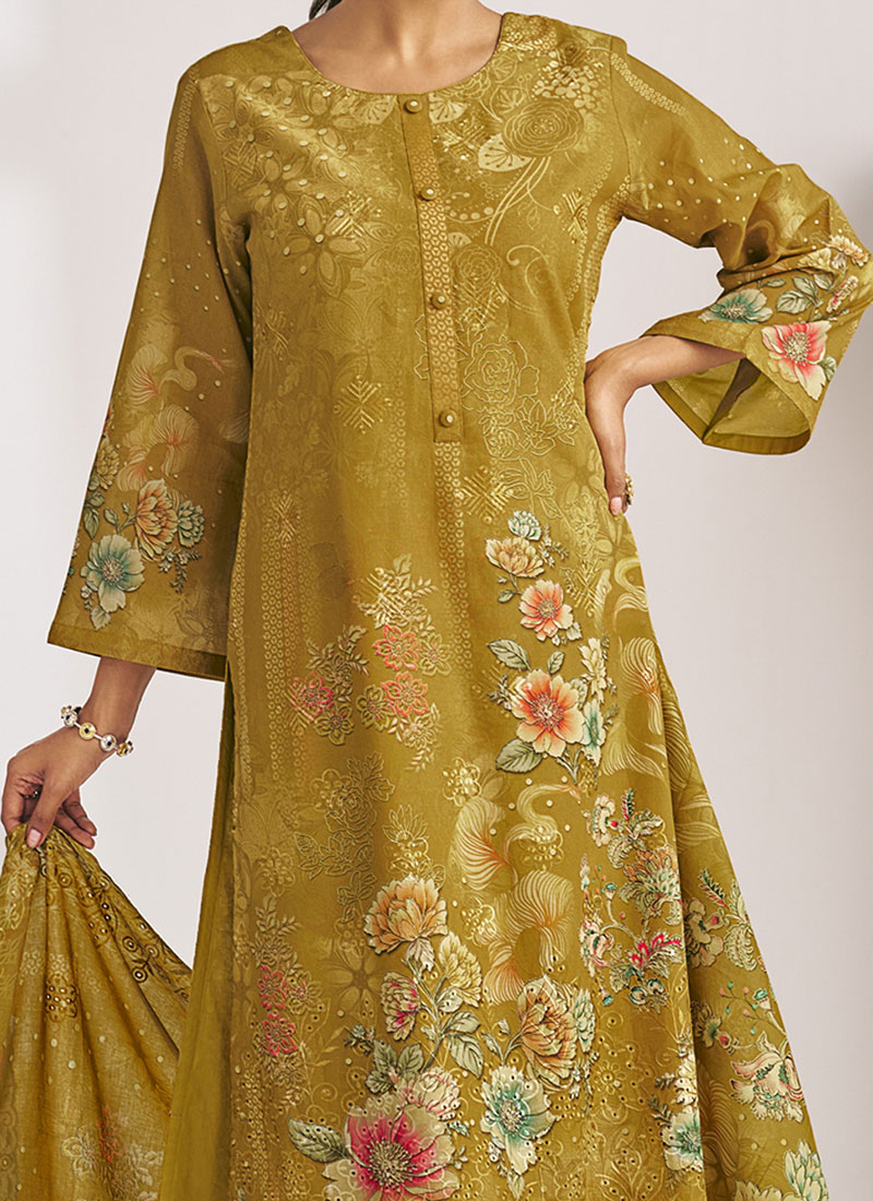 Buy Mustard Lawn Cotton Digital Print Straight Pant Suit After Six Wear ...