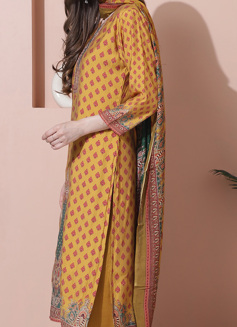 Buy Mustard Muslin Printed Palazzo Suit After Six Wear Online at Best ...