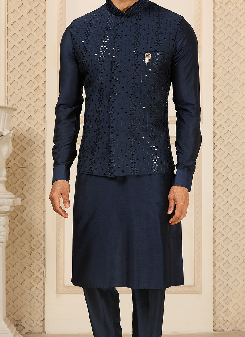 Shop Navy Blue Art Silk Mirror Work Bandi Set Party Wear Online at Best Price | Cbazaar