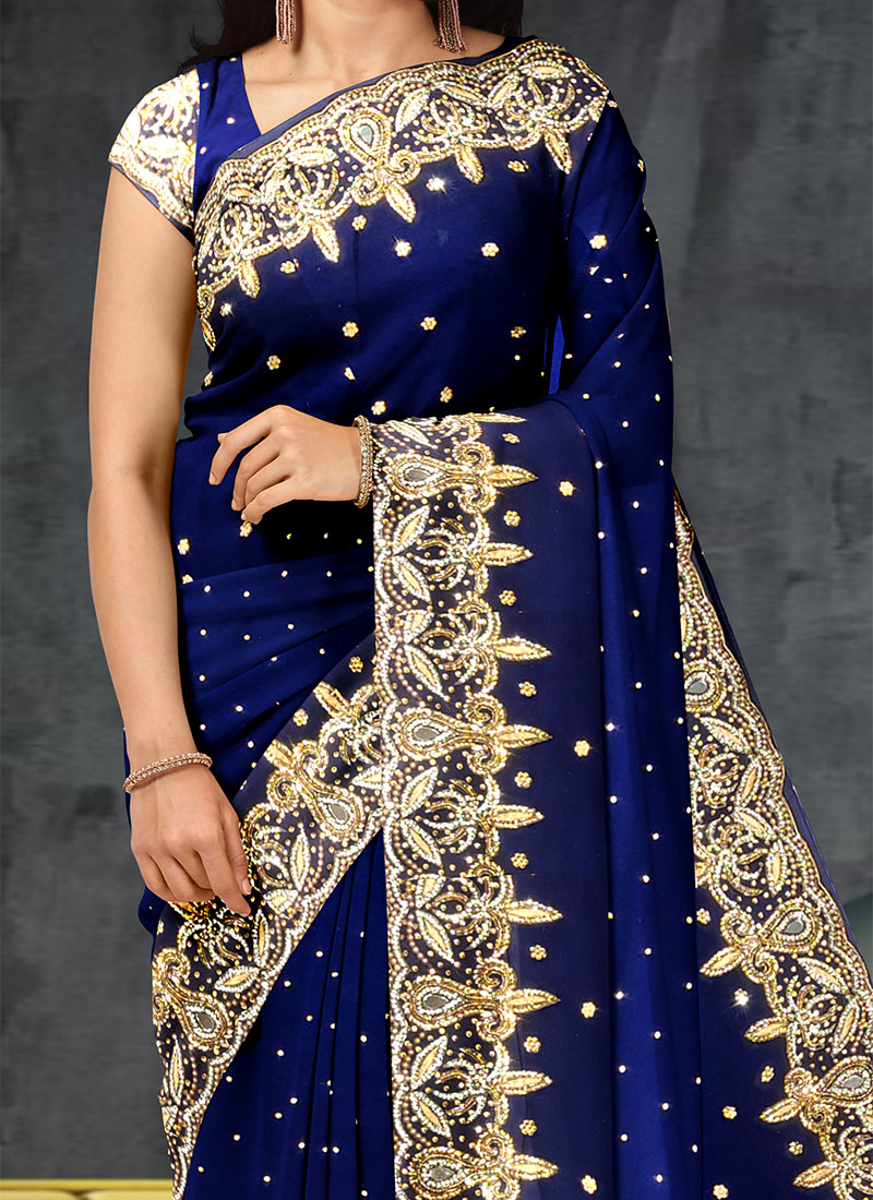 Hand Embroidered Sarees | Zardosi Sarees | Zari Stone work sarees