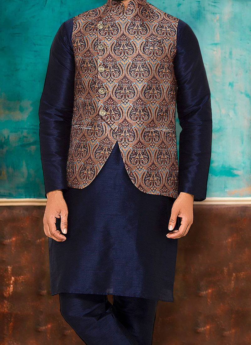 Buy Navy Blue Silk Bandhi Set Party Wear Online at Best Price | Cbazaar