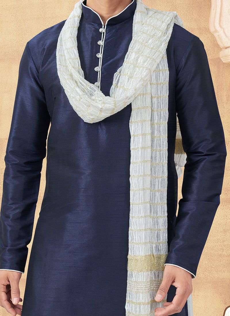 Buy Navy Blue Silk Dhoti Kurta Festive Wear Online at Best Price | Cbazaar
