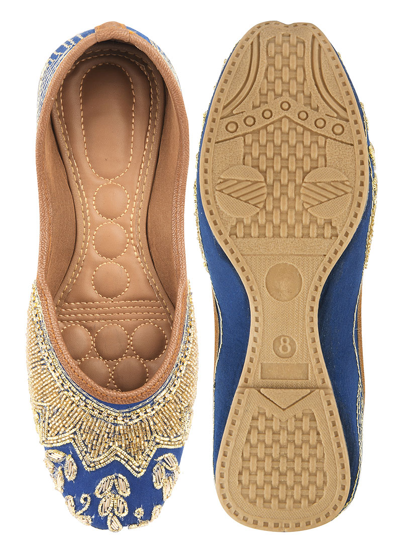 Shop Navy Blue Zardosi Hand Embroidered With Stone Work Juti in UK ...