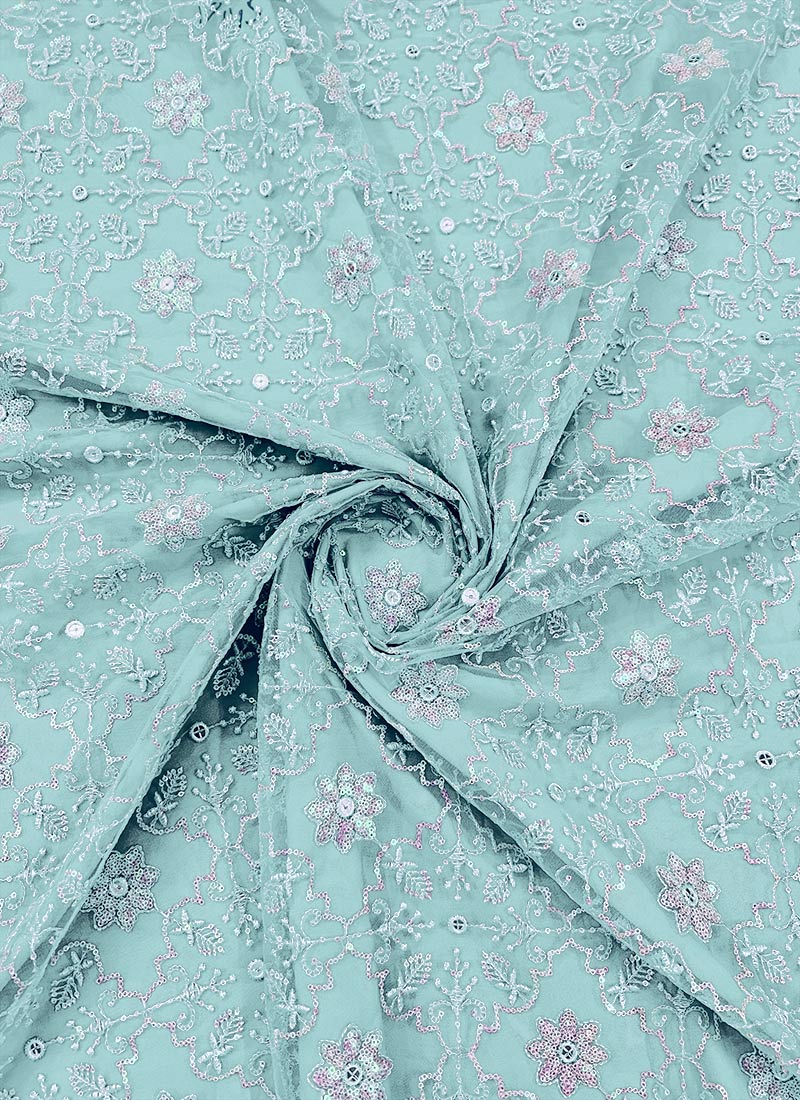 Shop Net Blue Embroidered Fabric Online at Best Price | Cbazaar