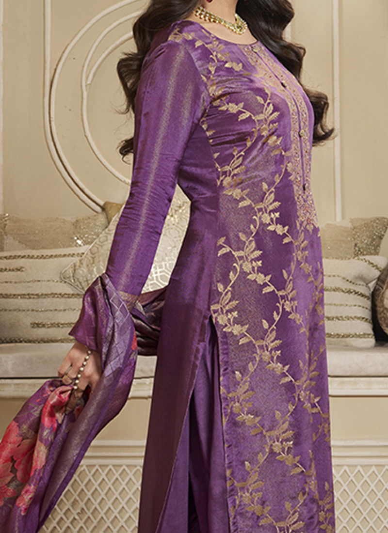 Shop Nidhi Shah In Purple Tissue Jacquard Straight Pant Pakistani Style ...