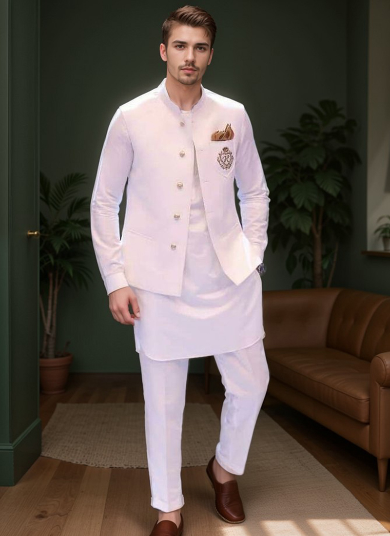 Buy Off White Banarasi Silk Hand Embroidered Bandi Set Wedding Wear ...