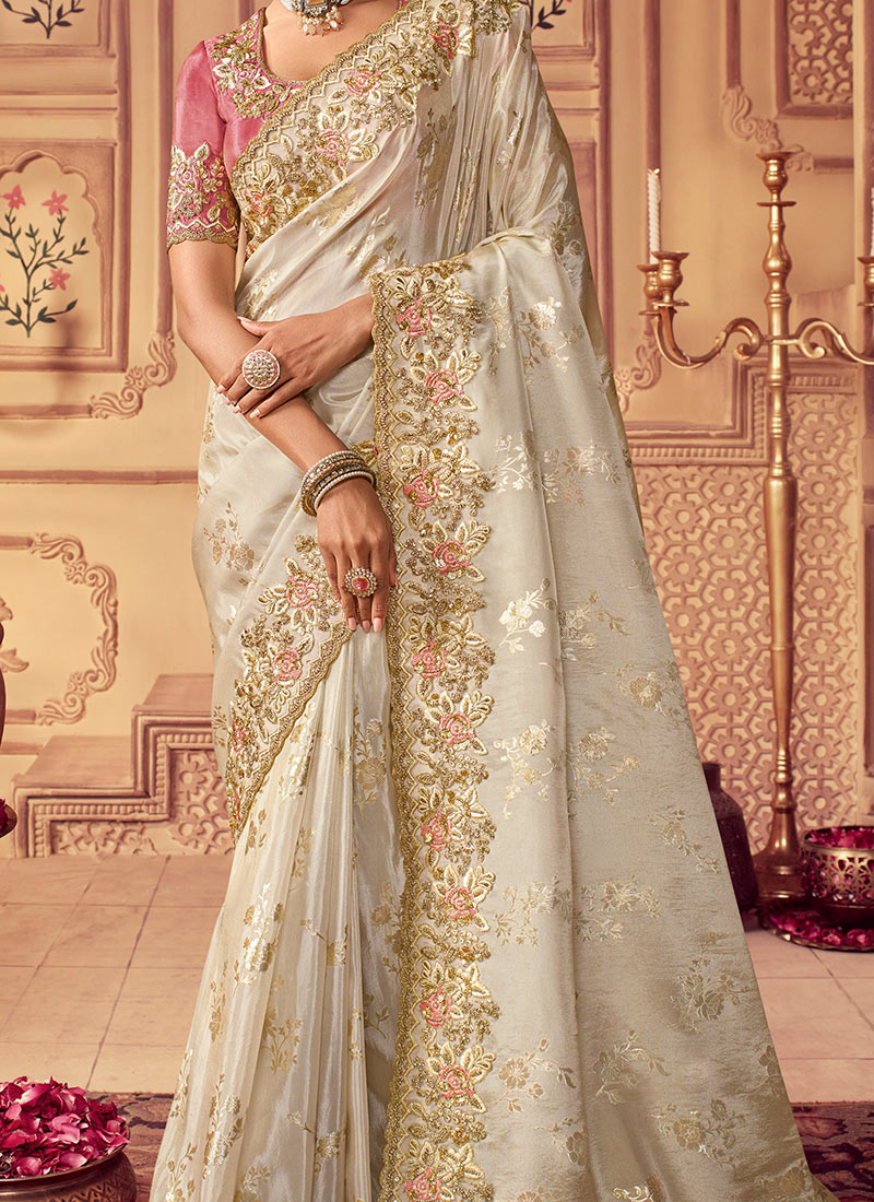 Shop Off White sarees Online Shopping - Cbazaar