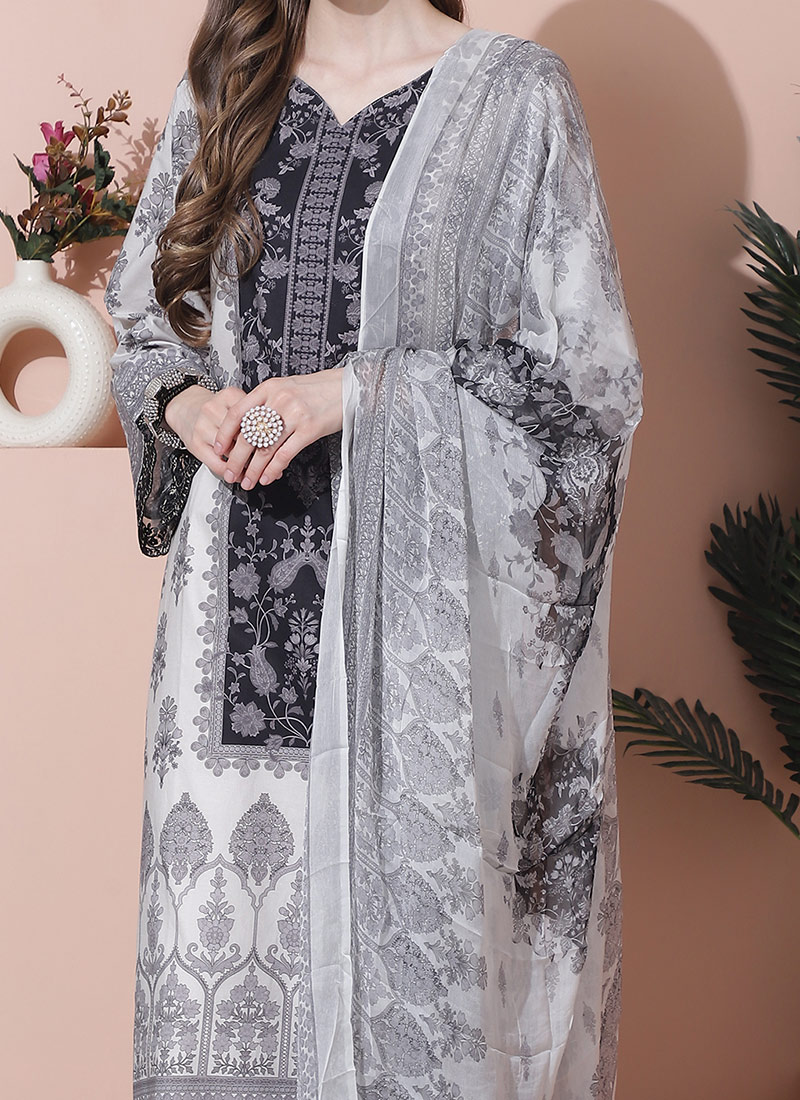 Buy Off White Cotton Printed Straight Pant Suit With Dupatta After Six ...