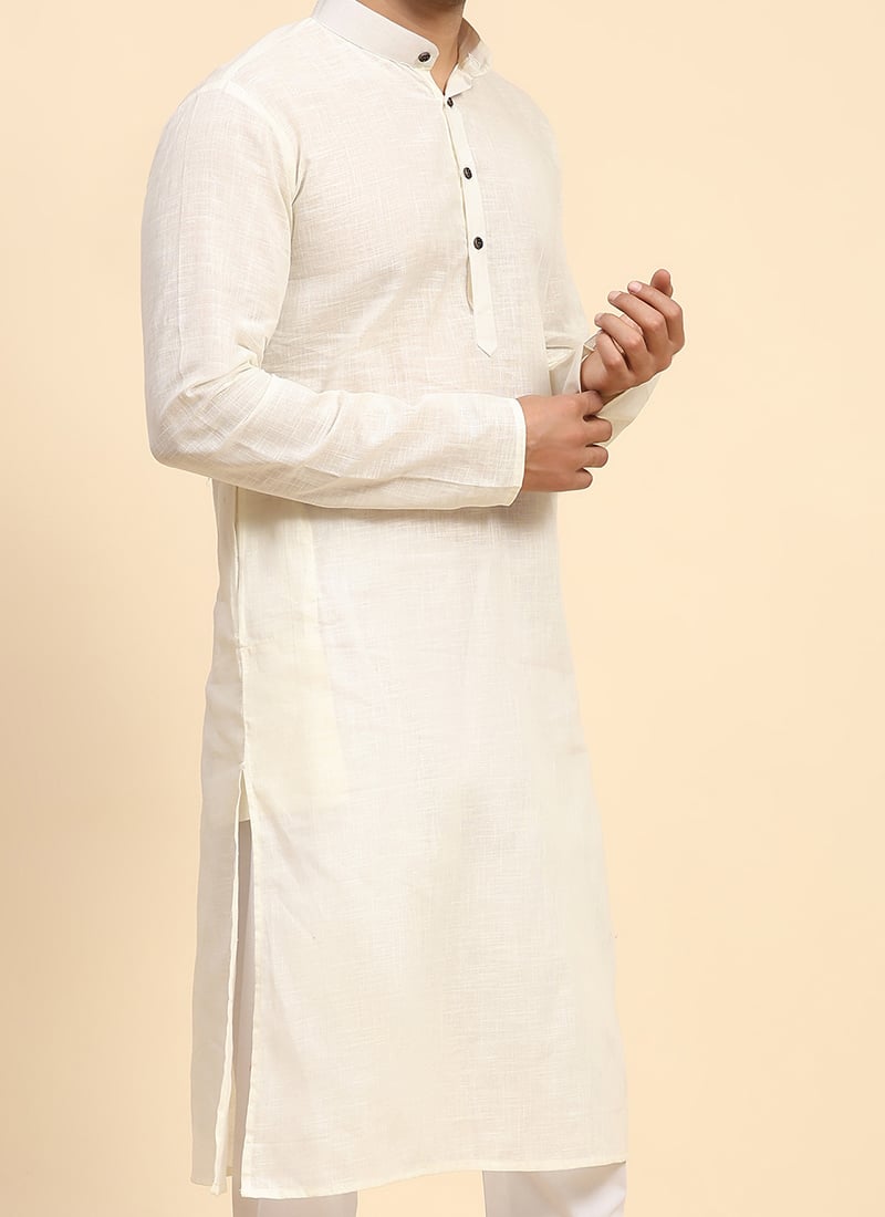 Shop Off White Cotton Woven Kurta Online at Best Price | Cbazaar