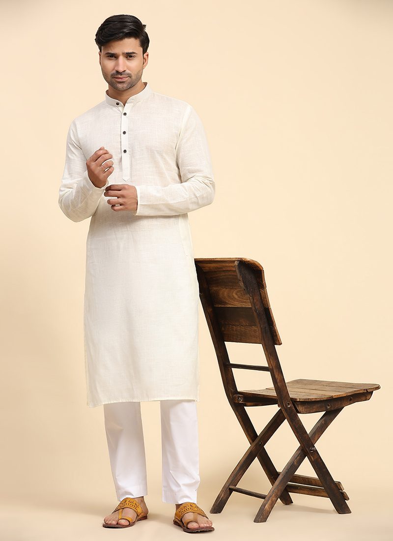 Shop Off White Cotton Woven Kurta Online at Best Price | Cbazaar