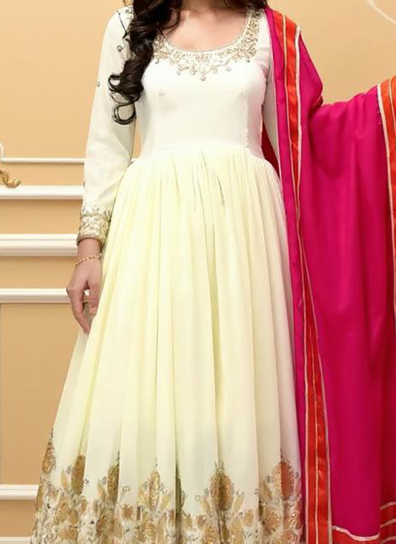 Buy Off White Faux Georgette Embroidered Sequins Anarkali Suit Festive ...