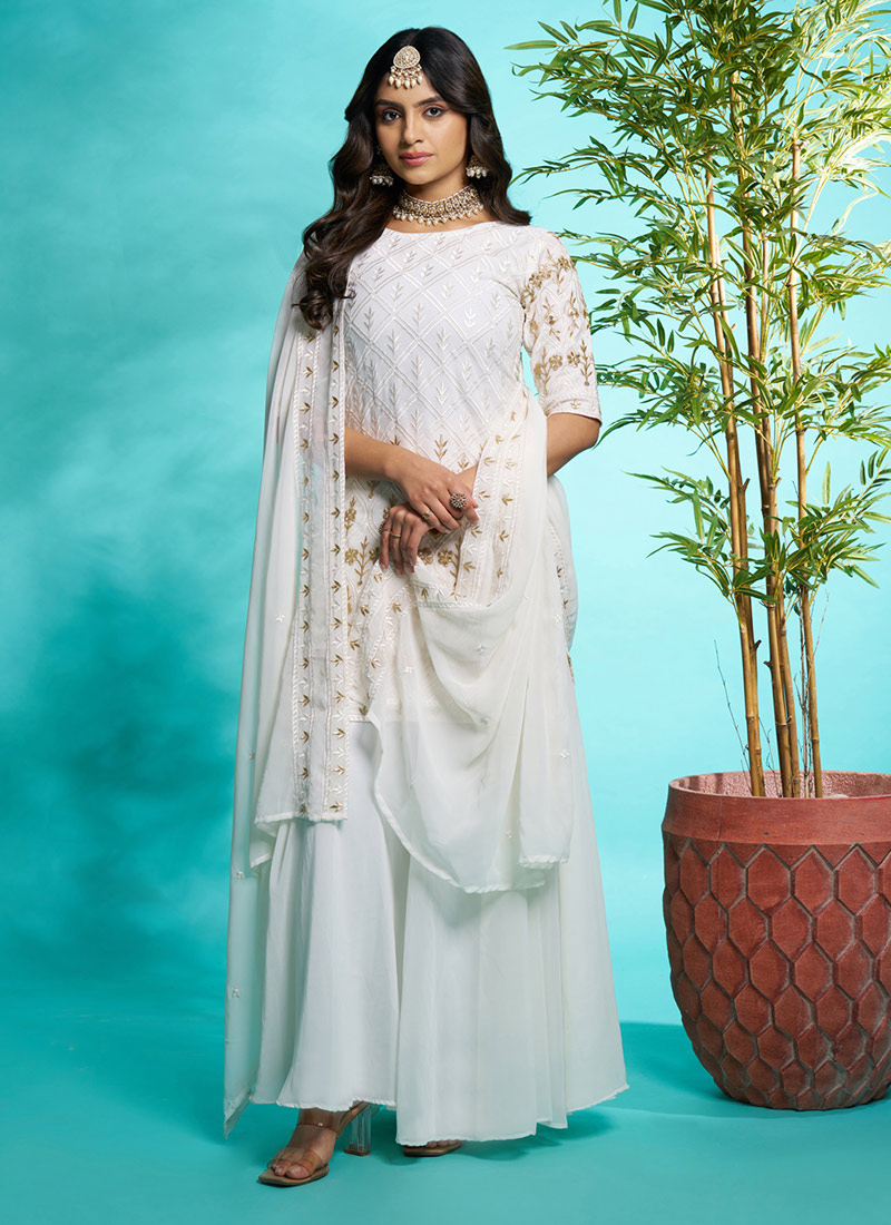Shop Off White Faux Georgette Zari Embroidered Sequins Palazzo Suit ...