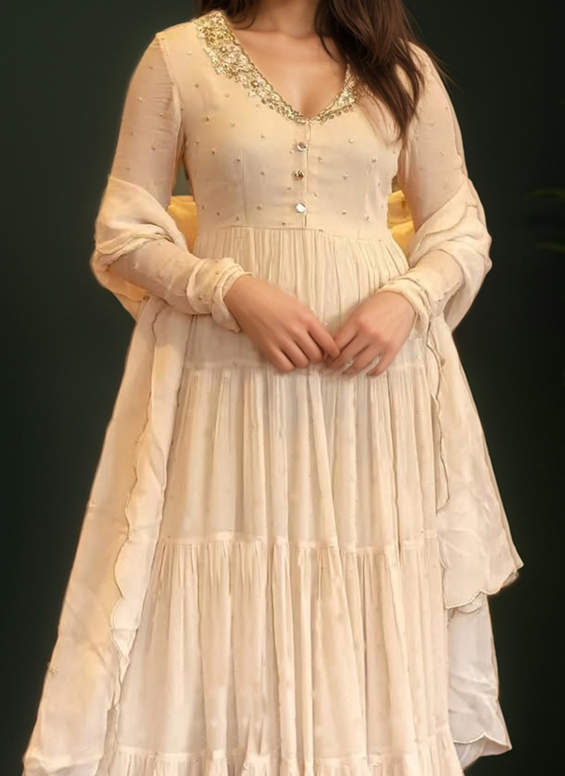 Shop Off White Georgette Zardosi Sequins Hand Embroidered Anarkali Suit ...