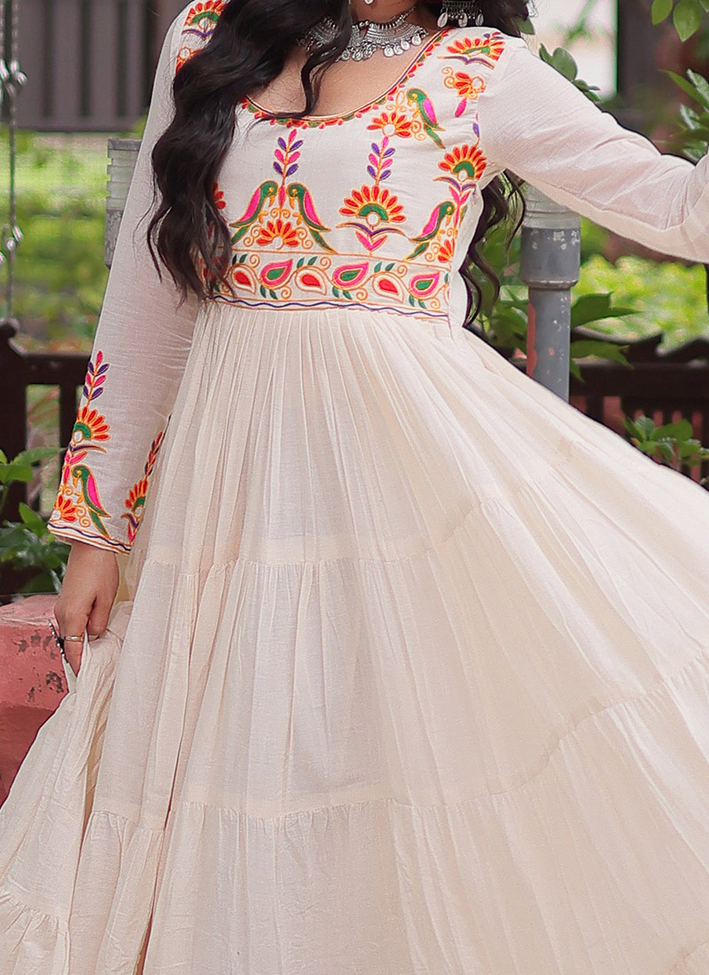 Shop Off White Kora Cotton Gota Kutch Work Gown Festive Wear in India ...