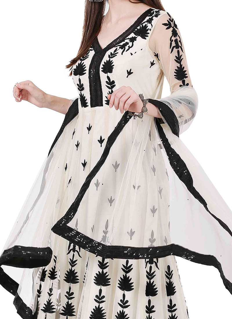 Shop Off White Net Embroidery Anarkali Suit Party Wear Online at Best ...