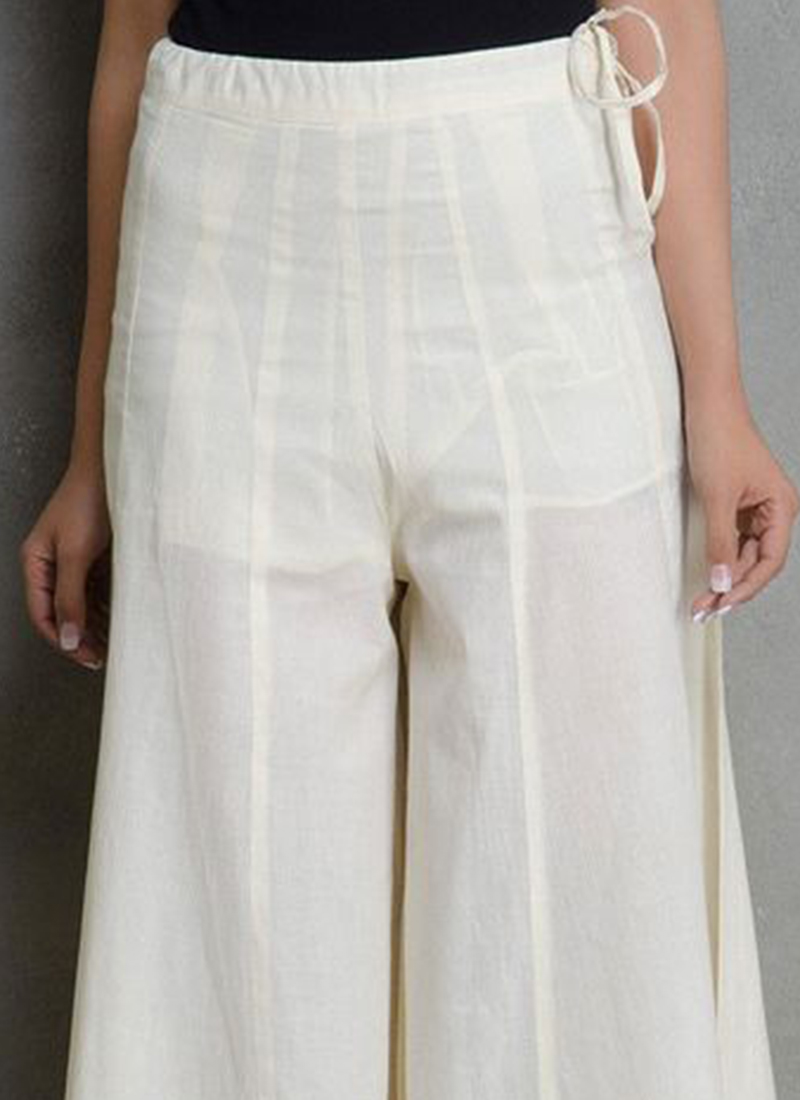 Shop Off White Rayon Plazoo Pant Work Wear Online at Best Price | Cbazaar