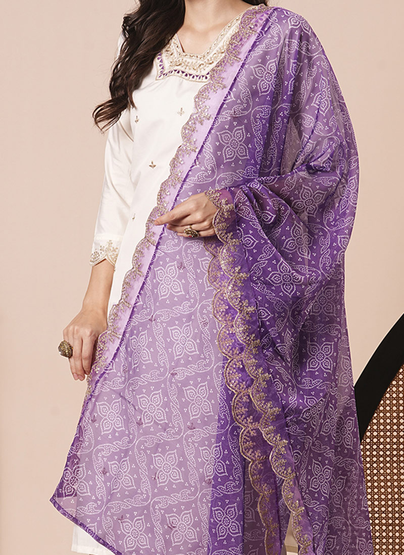 Buy Off White Roman Silk Embroidered Straight Pant Suit With Printed ...