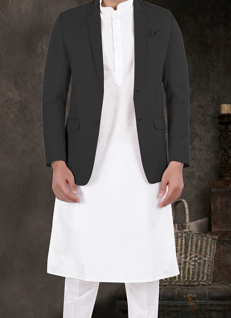 Buy Off White Silk Bandi Set With Black Blazer Festive Wear Online at ...