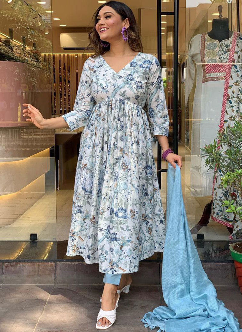 Shop Off White Silk Crepe Printed Anarkali Suit After Six Wear Online ...