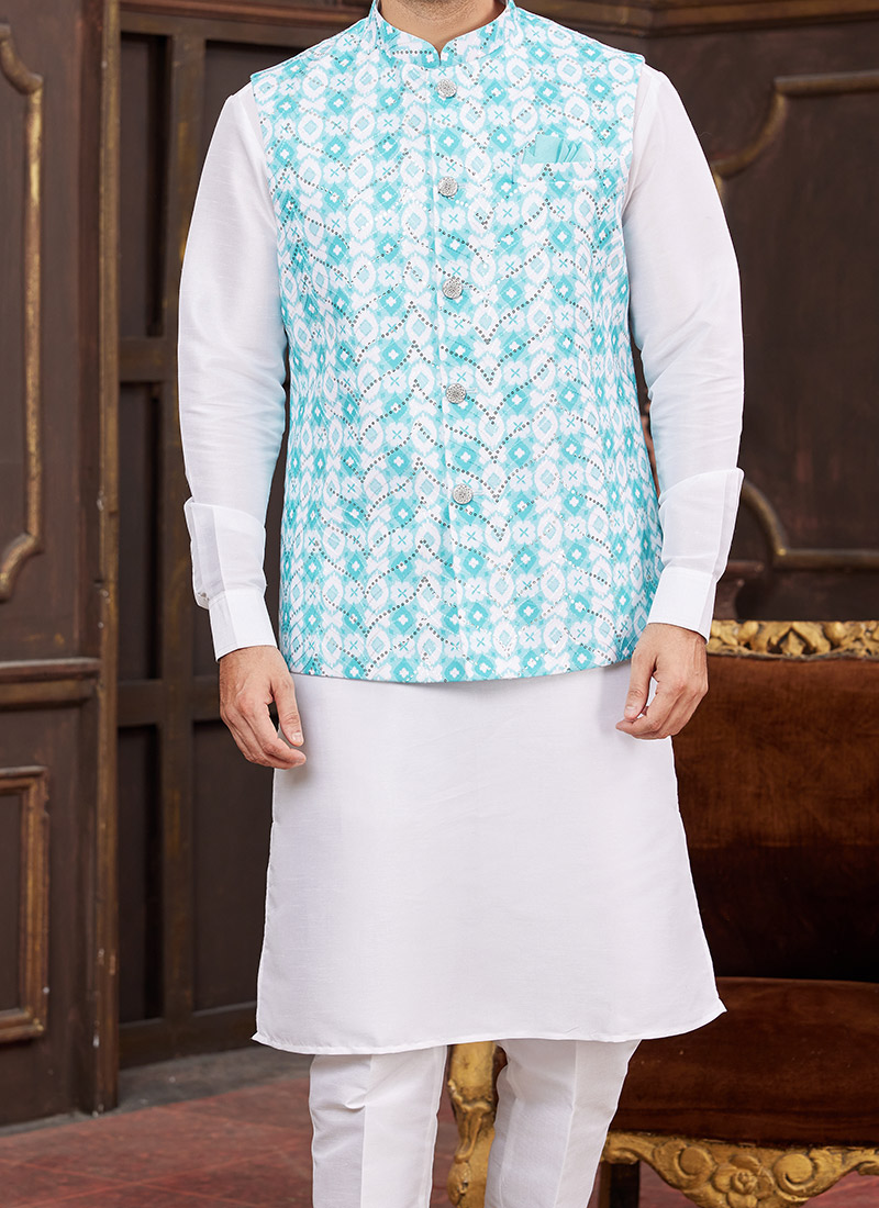 Buy Off White Silk Sequins Digital Print Bandi Set Festive Wear Online ...