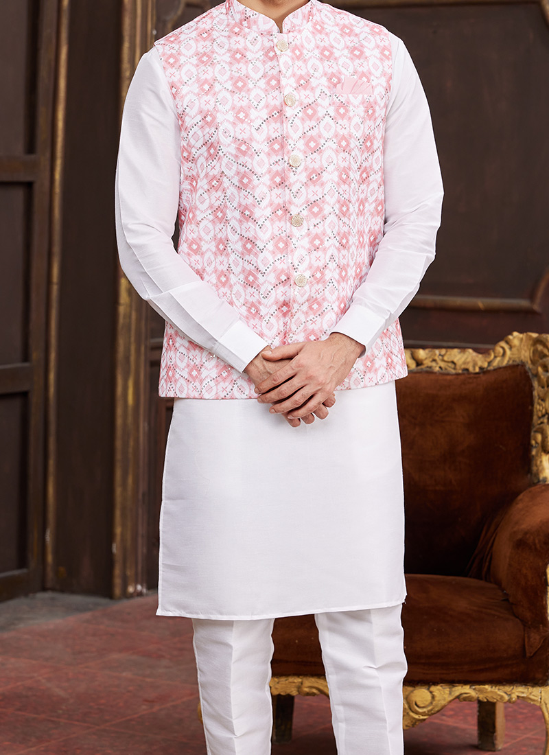Shop Off White Silk Sequins Digital Print Bandi Set Festive Wear Online ...