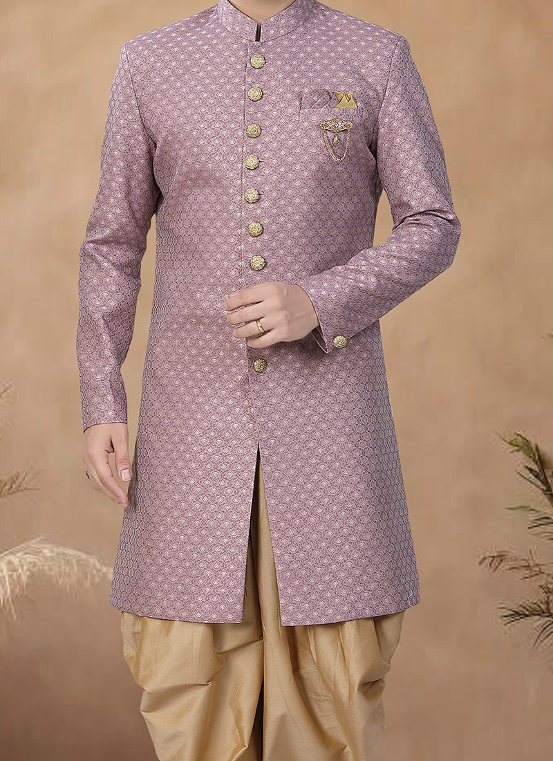 Shop Onion Pink Jacquard Indowestern Sherwani Wedding Wear Online at ...