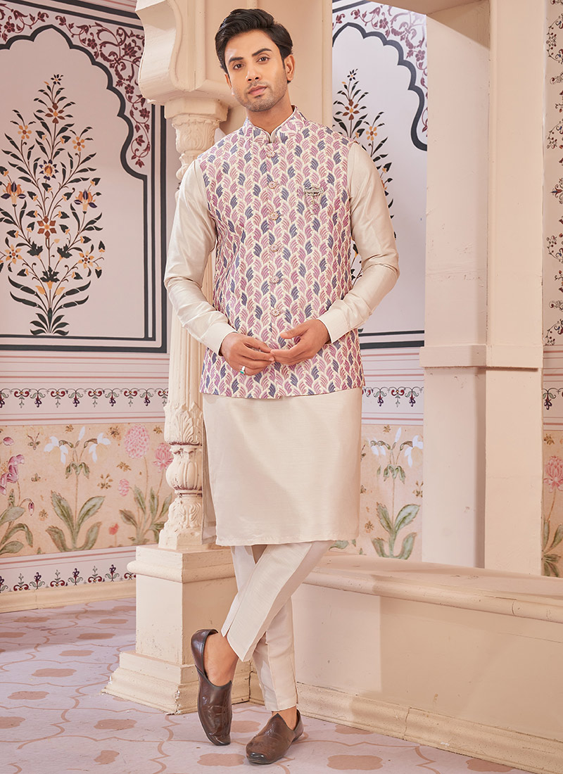 Buy Onion Pink Silk Embroidered Bandi Set Festive Wear Online at Best ...