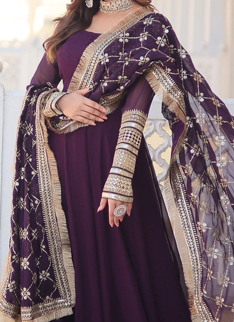 Shop Opulent Faux Georgette Embroidered Anarkali Gown Party Wear Online ...