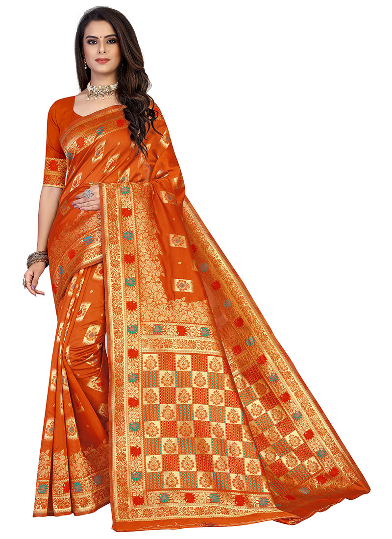 Buy Orange Sarees Online | Orange Sarees Styles | Online Orange Sarees