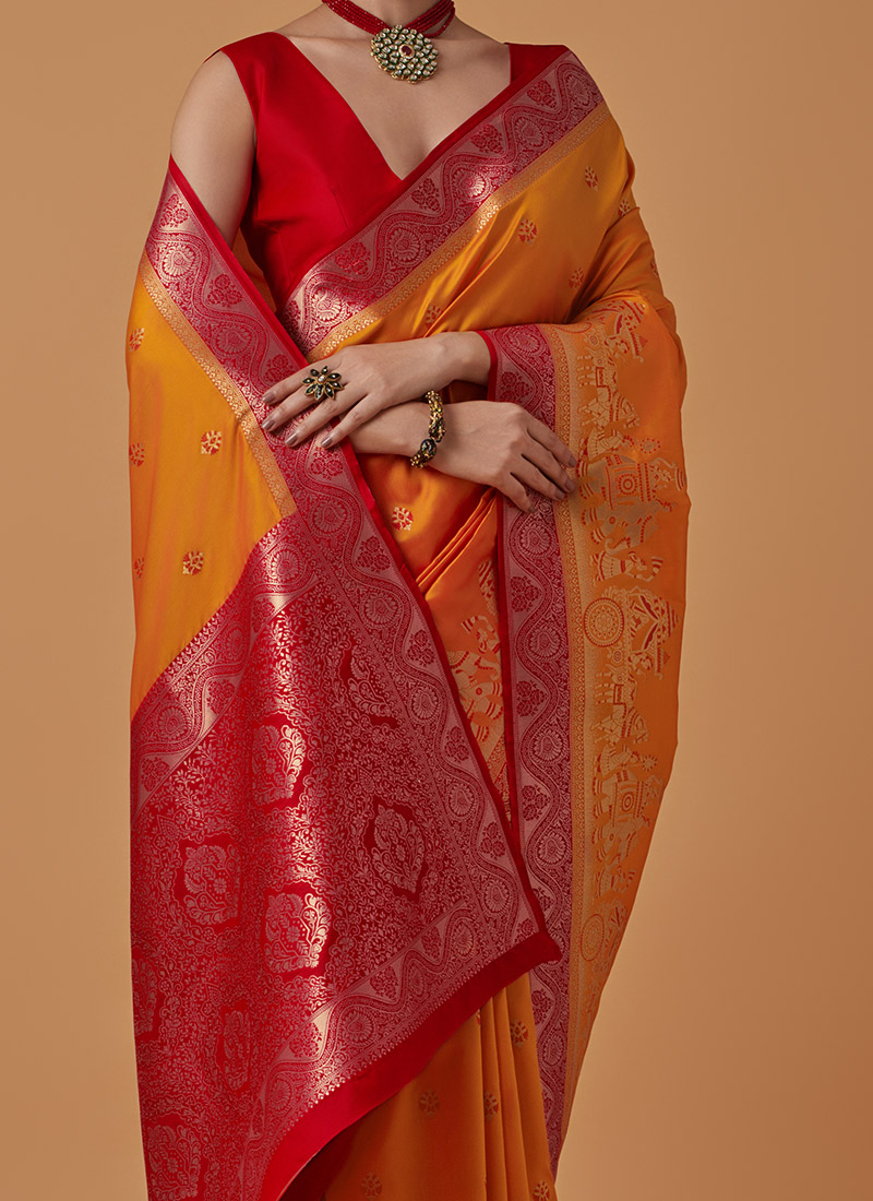 Shop Stylish Orange Sarees For Women Online -Cbazaar