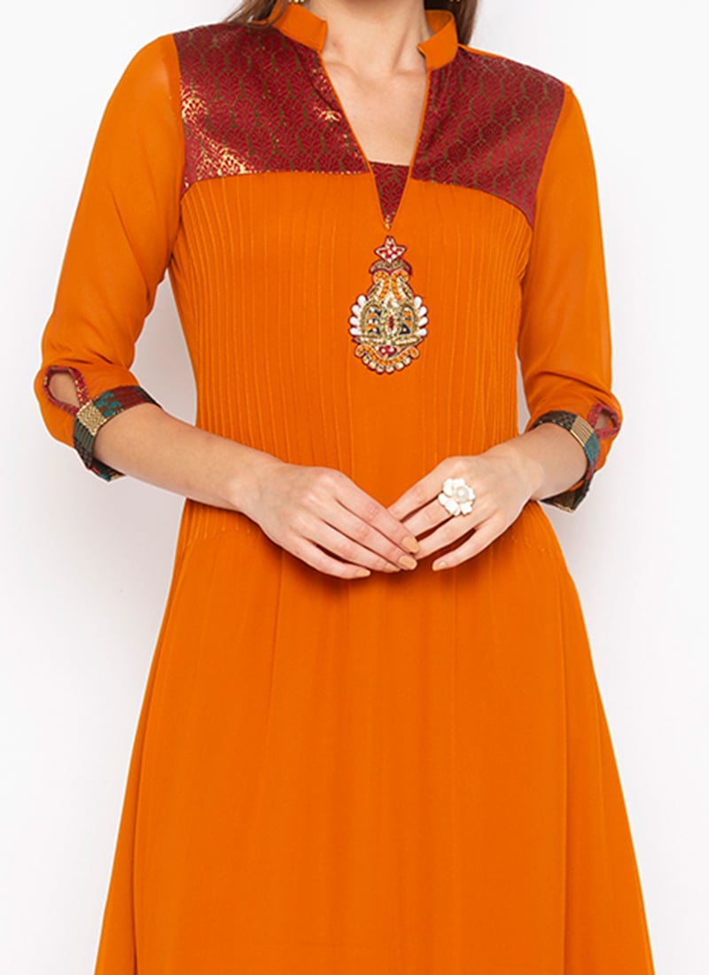 Shop Orange Georgette Embroidered Kurta Palazzo Set Party Wear Online ...