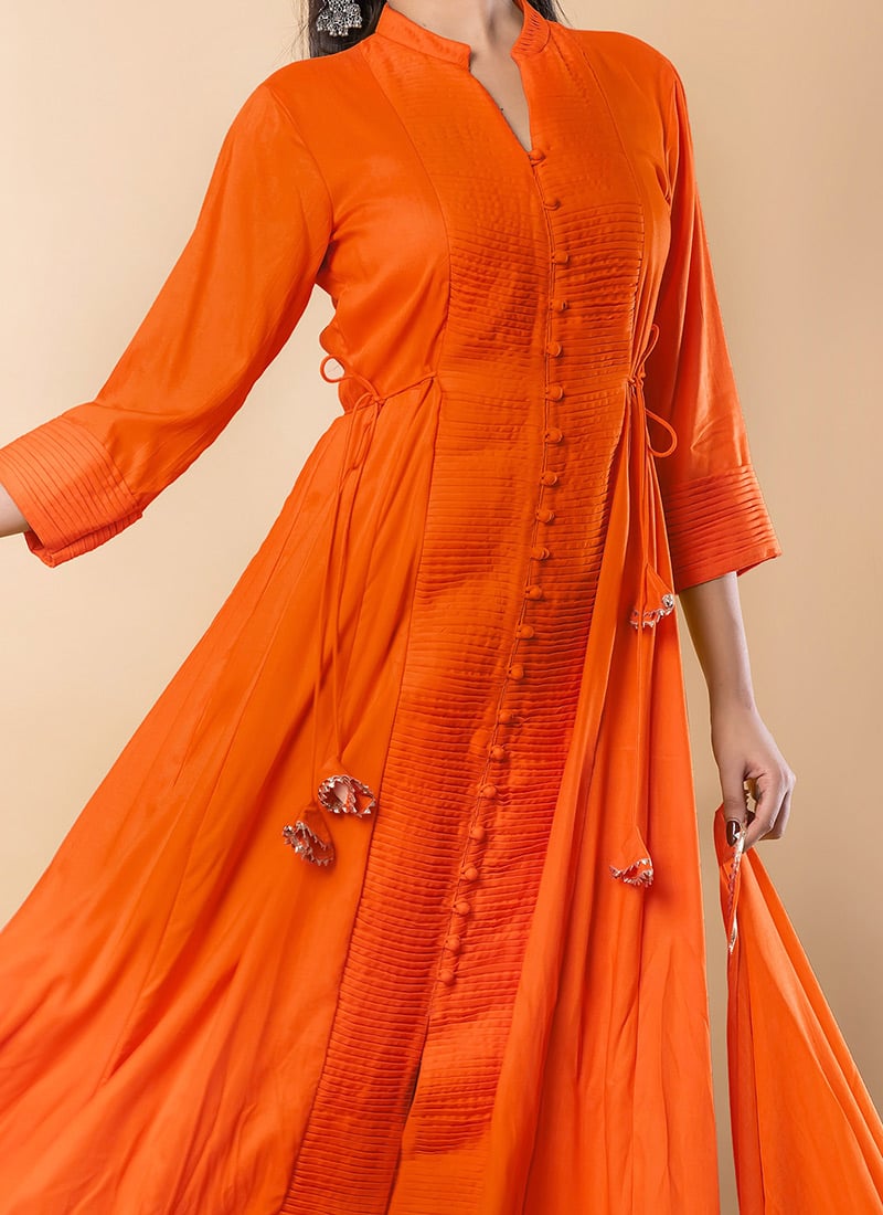 Buy Orange Rayon Gota Lace Work Anarkali Suit After Six Wear Online at ...