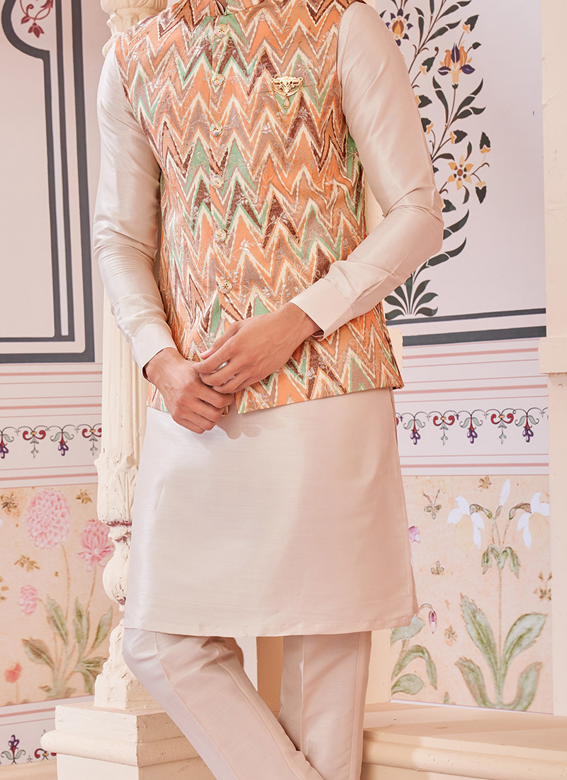 Shop Orange Silk Embroidered Bandi Set Festive Wear Online at Best ...
