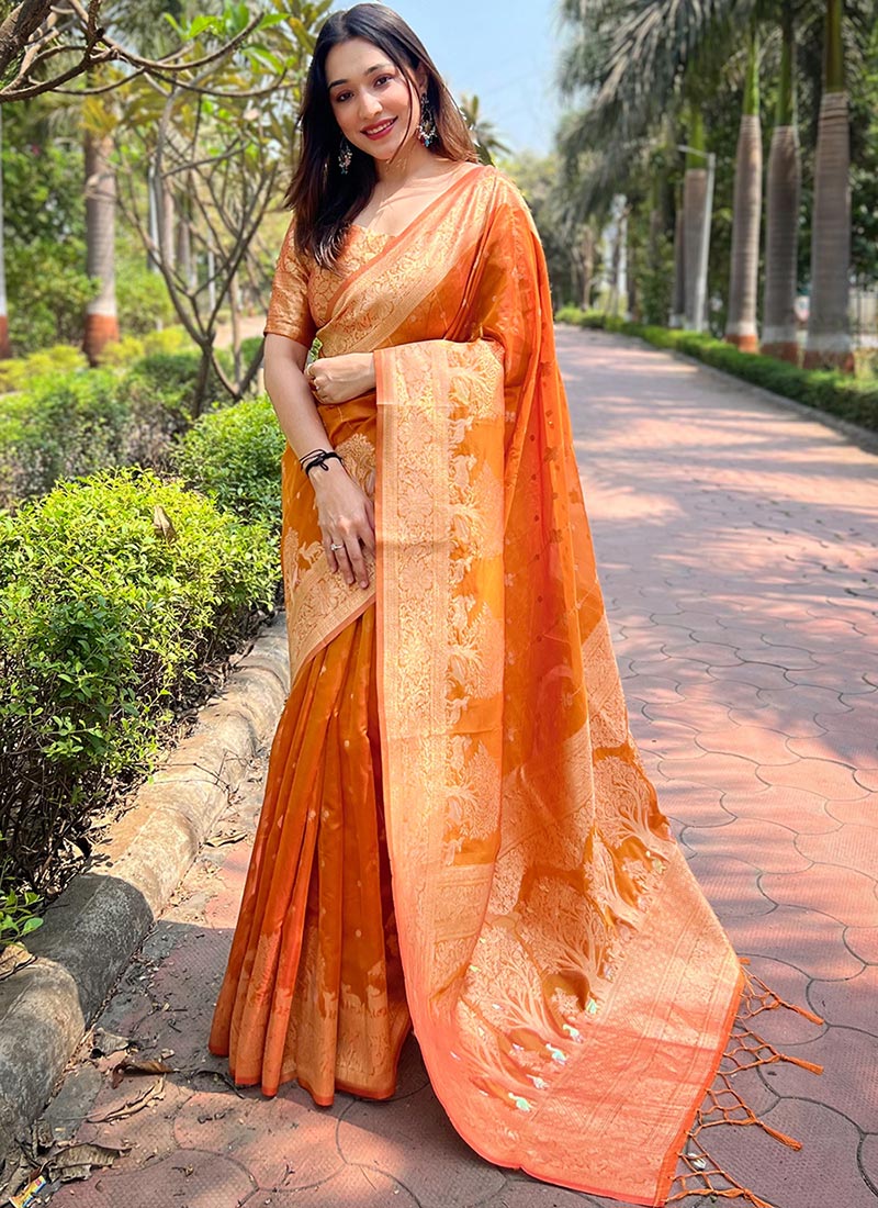 Buy Orange Sarees Online | Orange Sarees Styles | Online Orange Sarees
