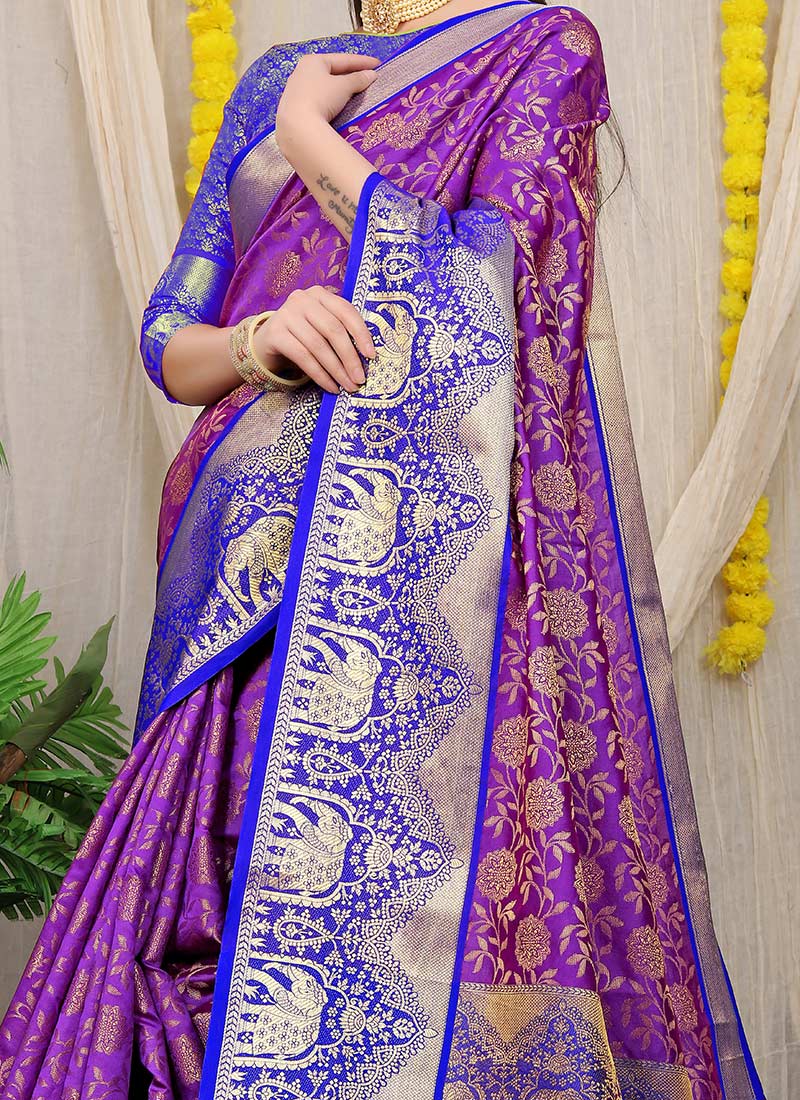 Violet Sarees: Buy Latest Designer Violet Sarees Collection
