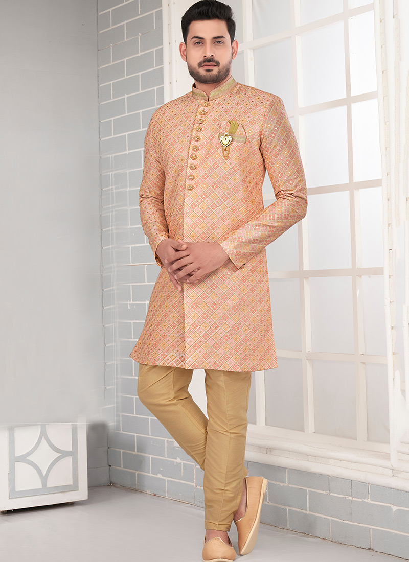 Buy Peach Color Sherwanis | Online Peach Colour Sherwanis | Designer ...