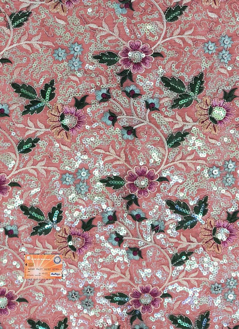 Buy Peach Jimmy Choo Embroidered Fabric Online at Best Price | Cbazaar