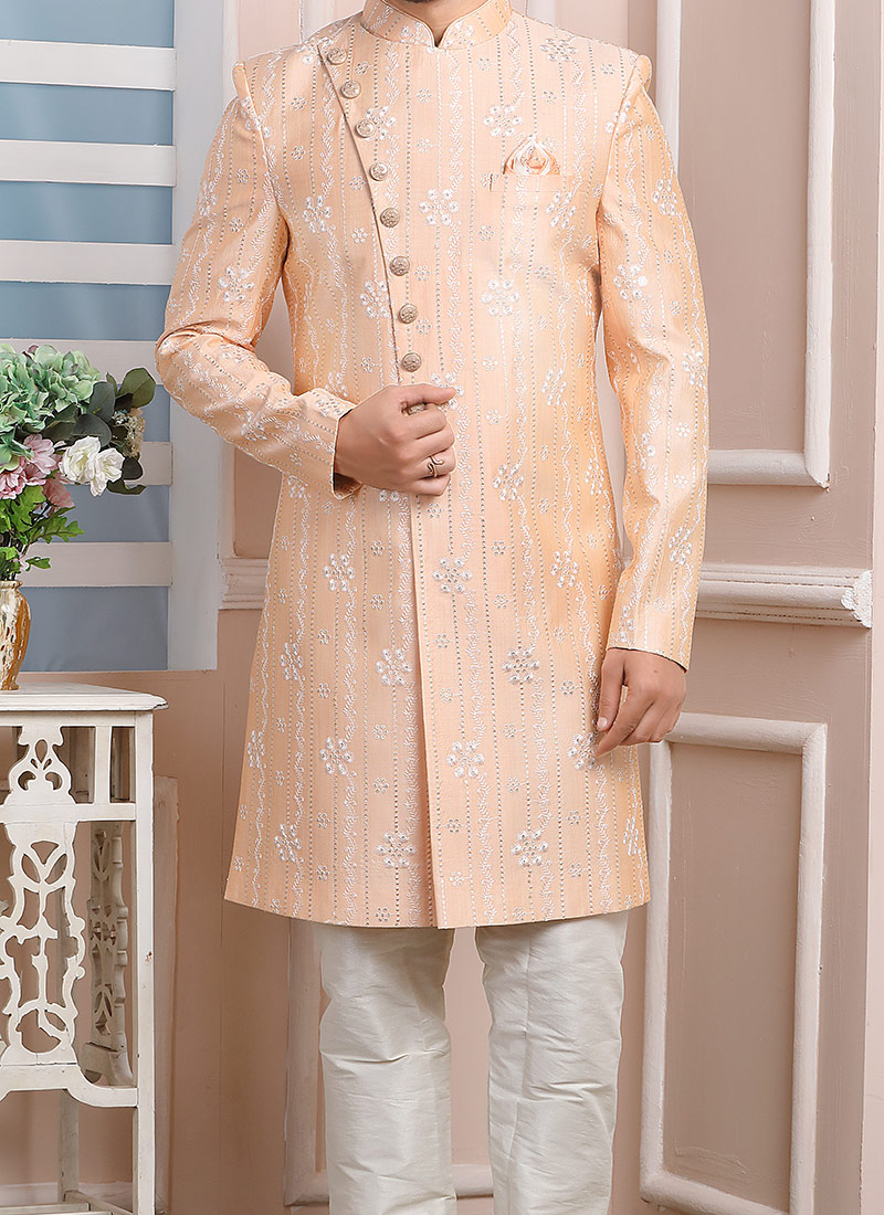 Buy Peach Color Sherwanis | Online Peach Colour Sherwanis | Designer ...