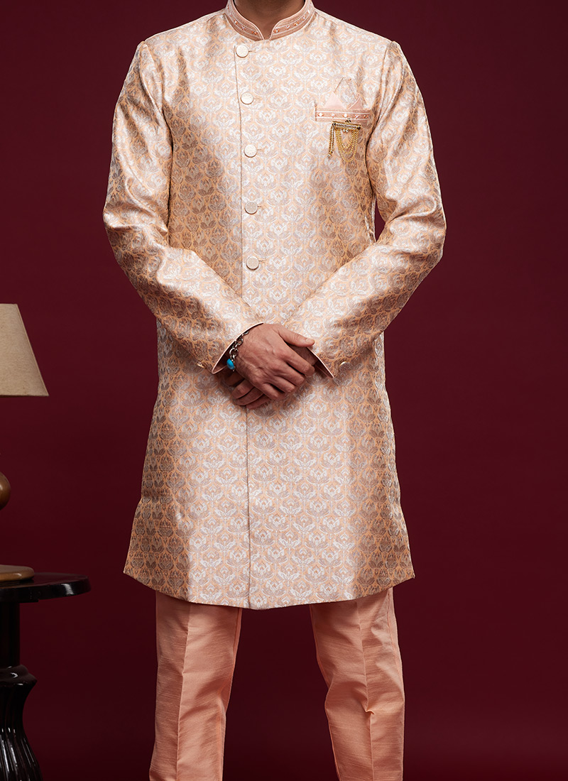 Buy Peach Color Sherwanis | Online Peach Colour Sherwanis | Designer ...