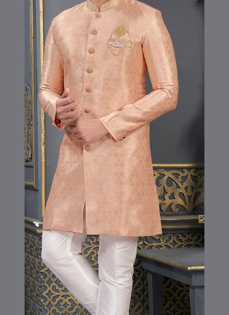 Buy Peach Color Sherwanis | Online Peach Colour Sherwanis | Designer ...