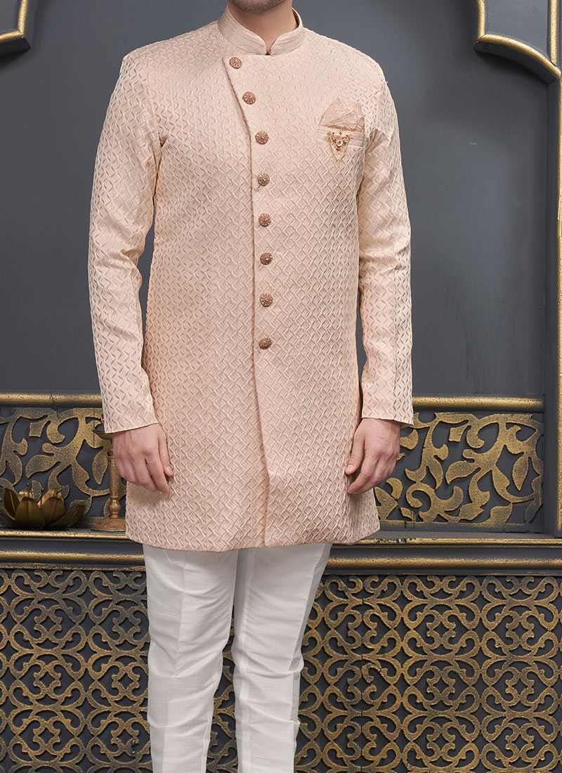 Buy Peach Color Sherwanis | Online Peach Colour Sherwanis | Designer ...