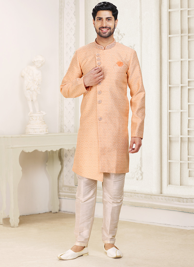 Buy Peach Color Sherwanis | Online Peach Colour Sherwanis | Designer ...