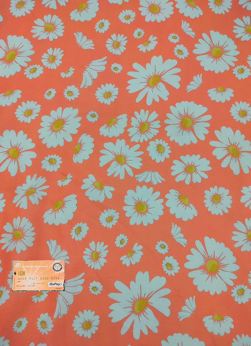 Shop Peach Digital Print Pure Satin Fabric in UK - Cbazaar