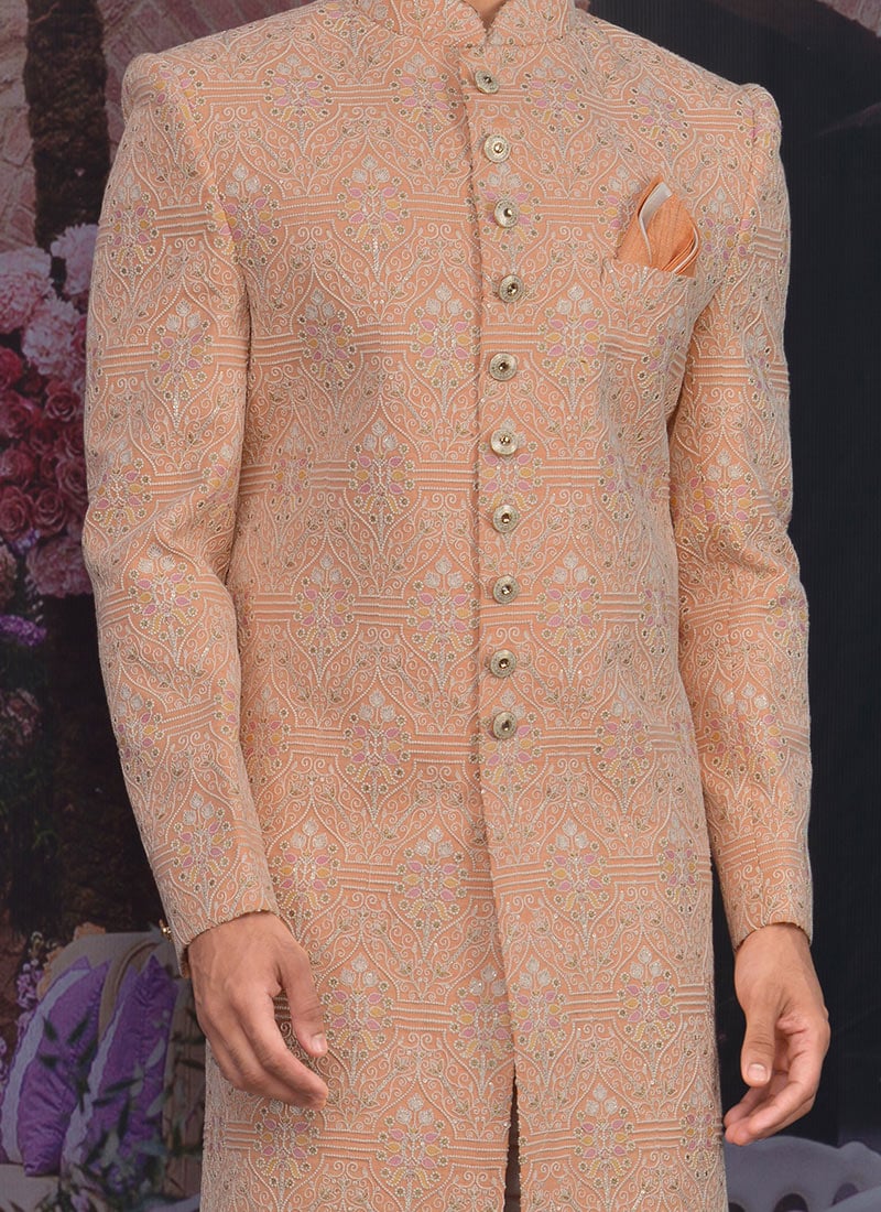 Shop Peach Georgette Indowestern Sherwani Party Wear Online at Best ...
